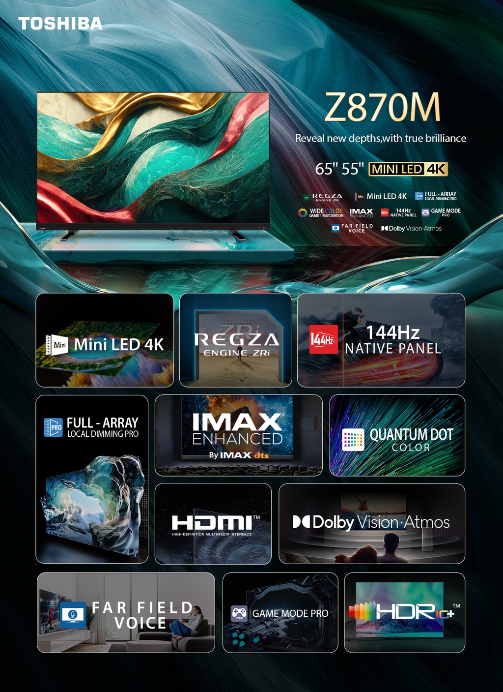 [FREE SHIPPING+GIFT] Toshiba Mini LED 4K 144Hz Quantum Dot Smart Gaming TV - 55Z870MP (55 ...