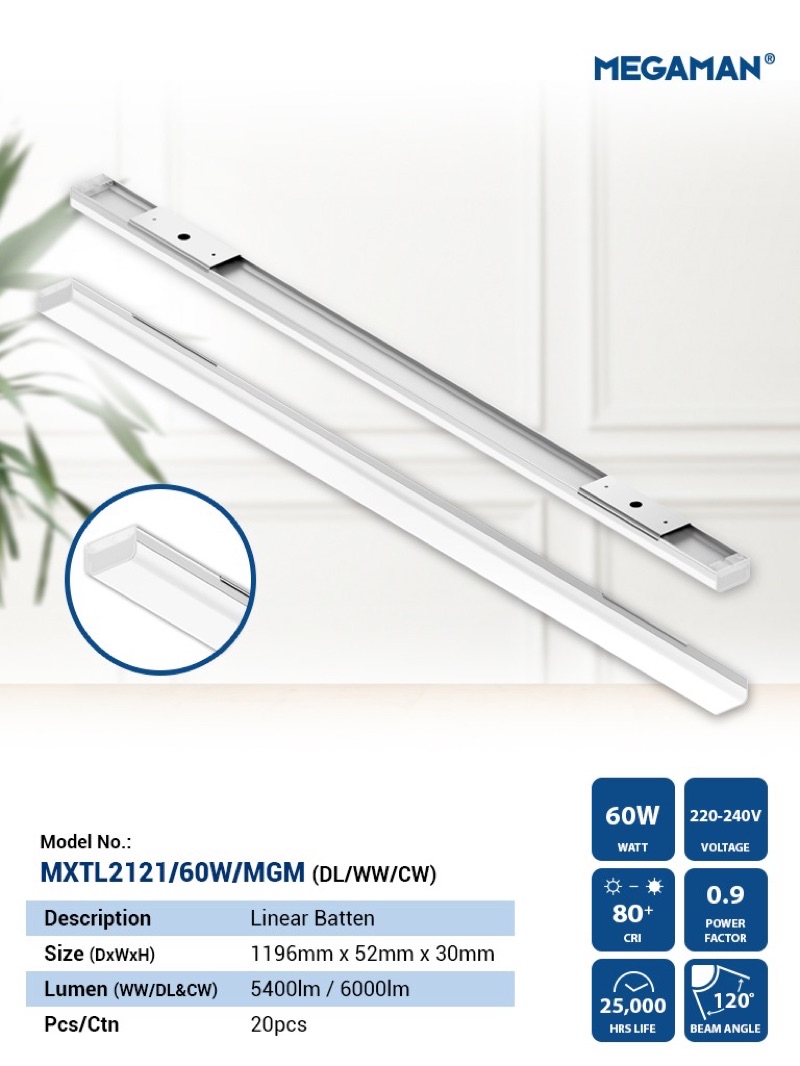 MEGAMAN LED LINEAR BATTEN 60W Lighting Lampu panjang | Shopee Malaysia