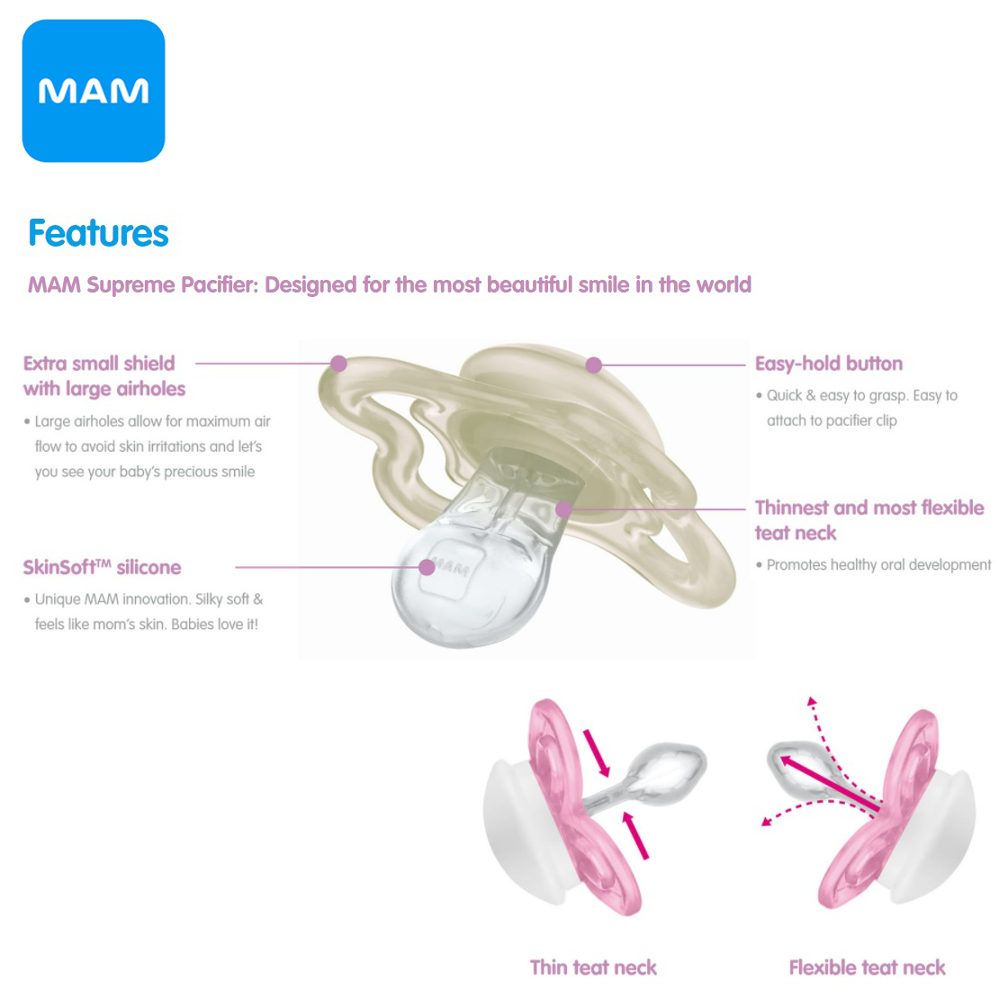 MAM Supreme Orthodontic Baby Pacifier Soother | 2M+ | Extra Thin ...