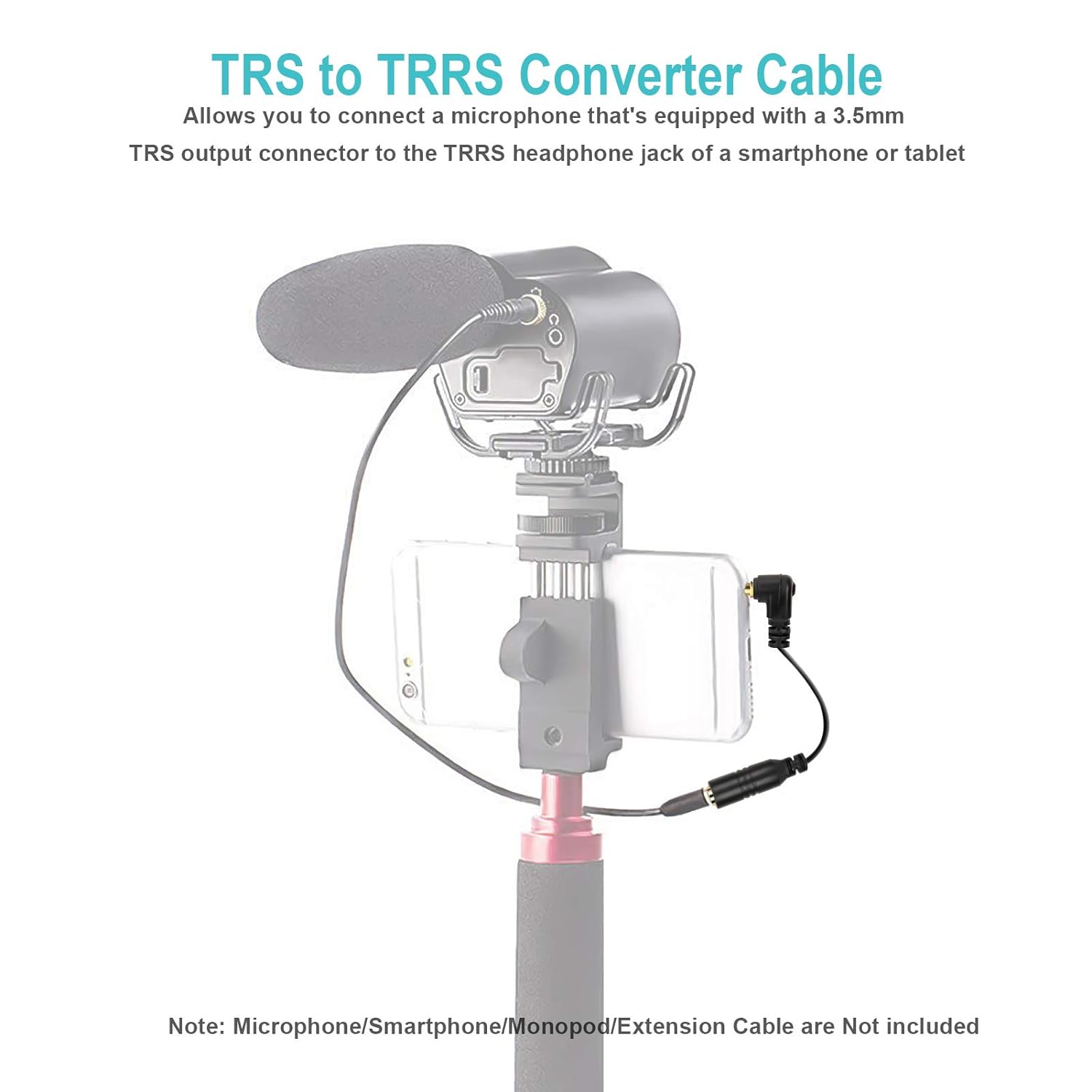 3 Pole TRS Female to 4 Pole TRRS Male Microphone Adapter Cable Audio ...