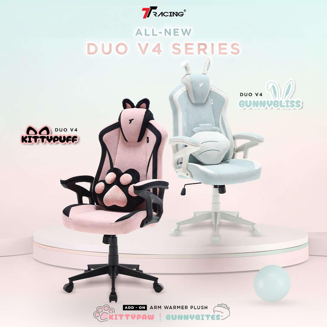TTRacing Duo V4 KittyPuff BunnyBliss Gaming Chair Ergonomic Chair Air Threads Fabric | Shopee ...