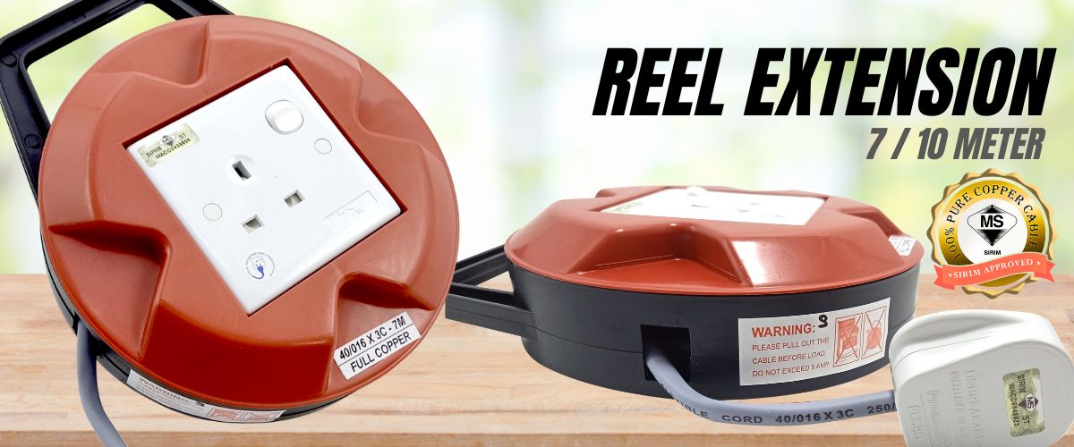[SIRIM] 7 / 10 MTR 40/016 x 3C Full Copper EXTENSION CABLE REEL Wire ...