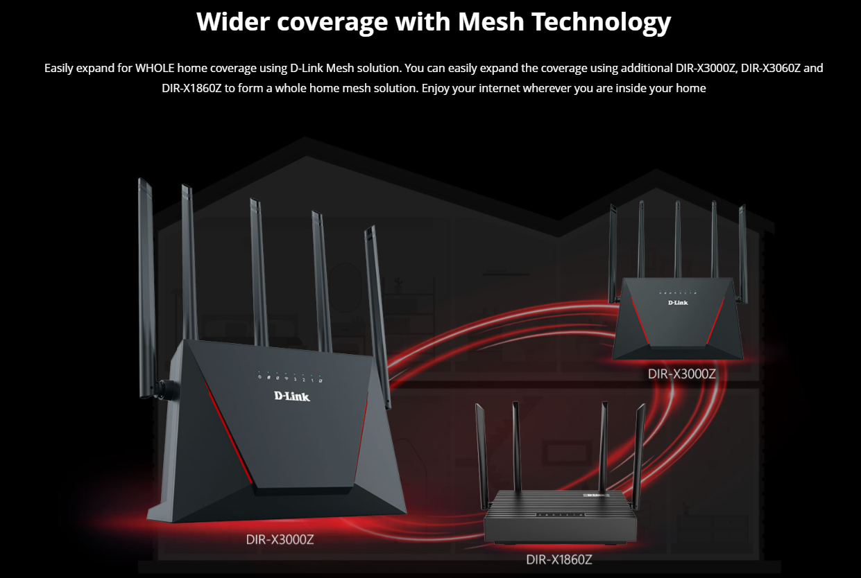 D-Link DIR-X3000Z Gigabit Wireless AX3000 Wi-Fi 6 Router 5 Antenna (Support Mesh Connect with ...