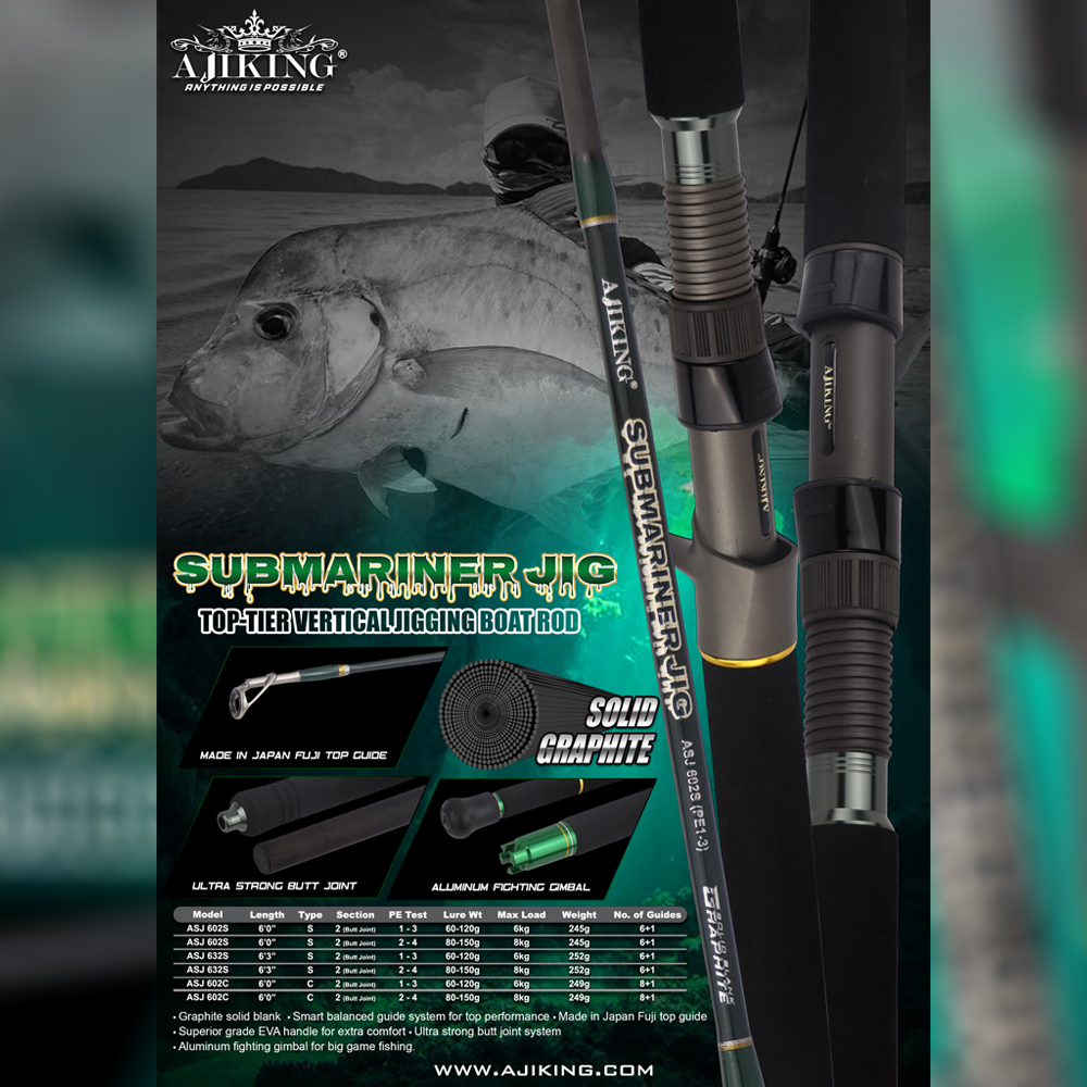 Ajiking Submariner Jig Casting Spinning Fishing Rod 8kg Max Load Fuji ...