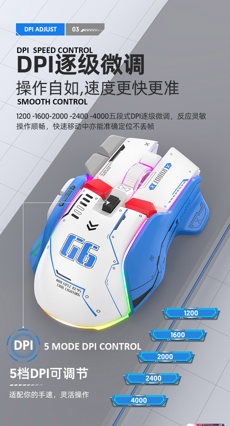 XUNFOX G6 Gaming Mouse WIRED Mice Ergonomic 10 Keys LED DPI Forward Backward Optical BT BATT PC ...