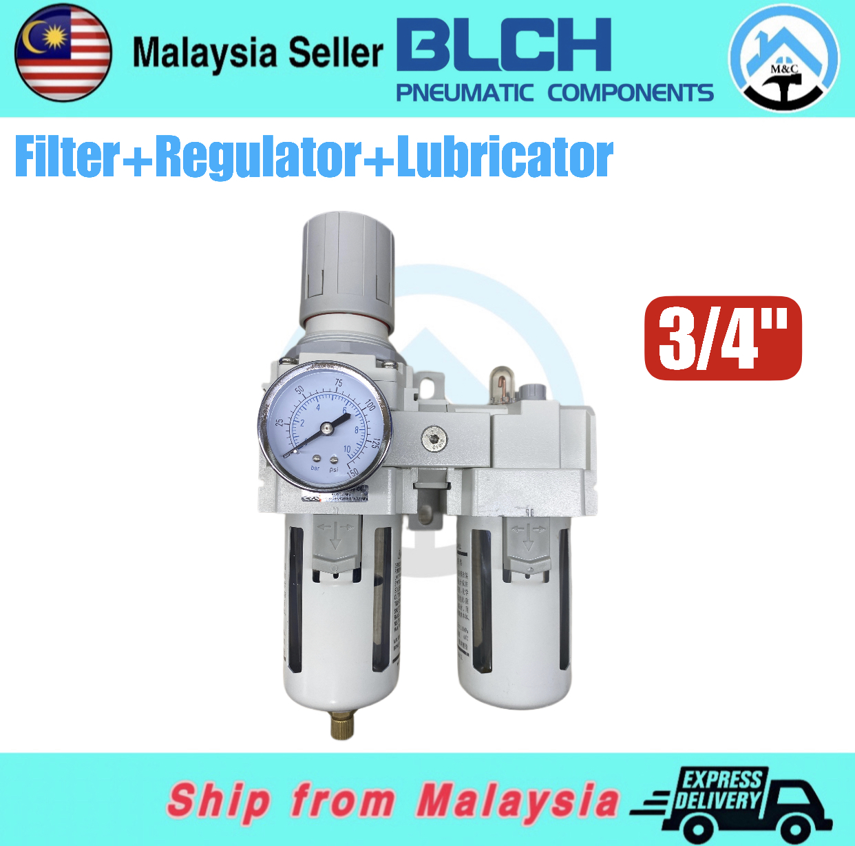 [ BLCH ] 3/4" 1" Filter Regulator Lubricator BAC4010 BAC5010 Air ...