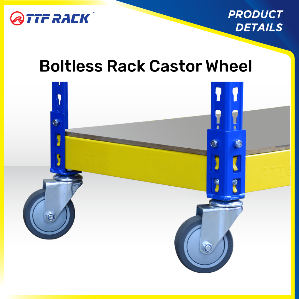 TTF Rack™ BOLTLESS RACK CASTOR WHEEL & BRACKET For install TTF Brand ...