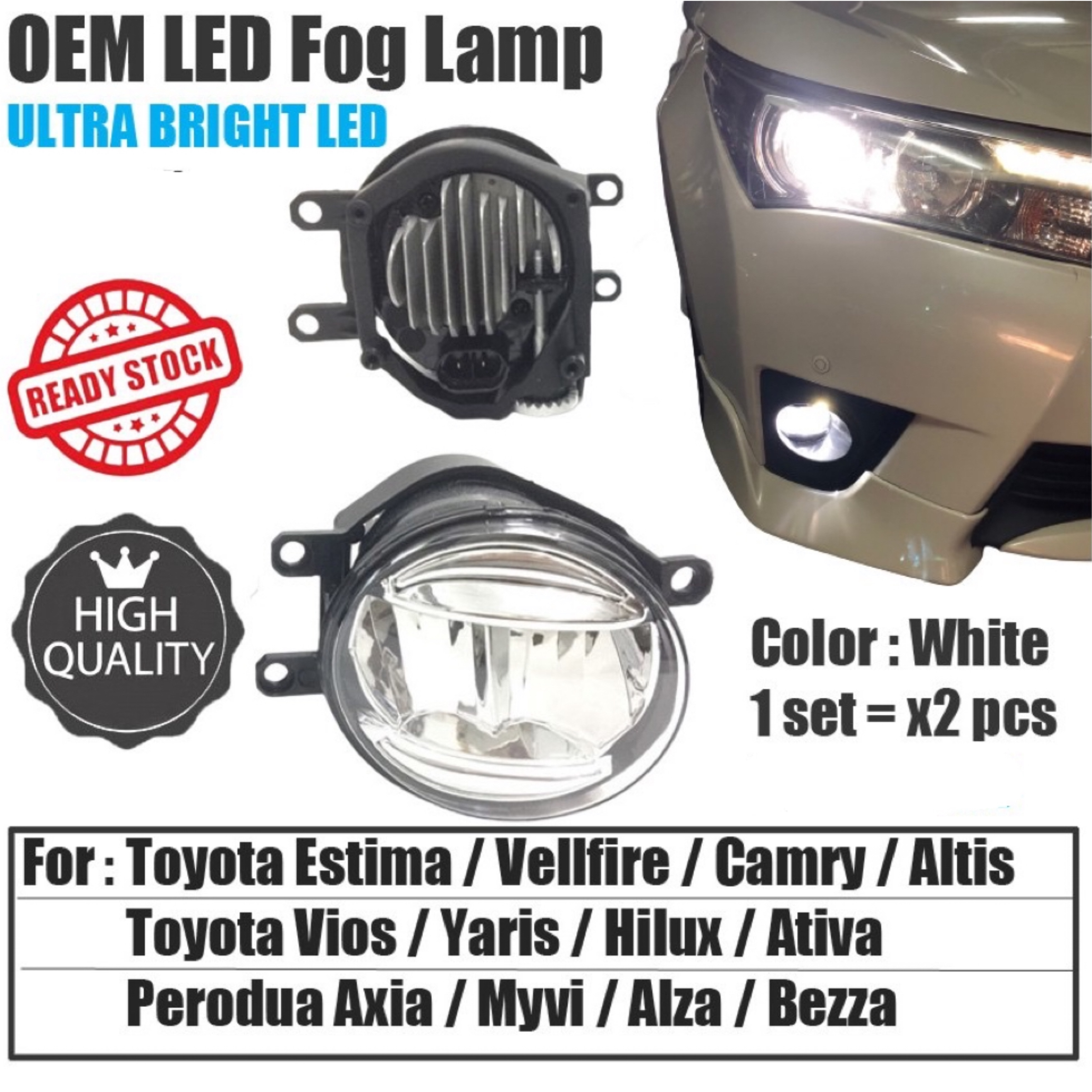 PERODUA / TOYOTA / HONDA OEM LED FOG LAMP Estima Vellfire Camry Vios Yaris Hilux myvi alza City ...