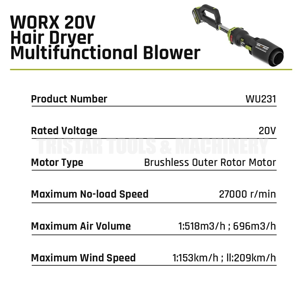 WORX WU231.9 20V Brushless Blower Multifunctional High Power Leaf Jet ...
