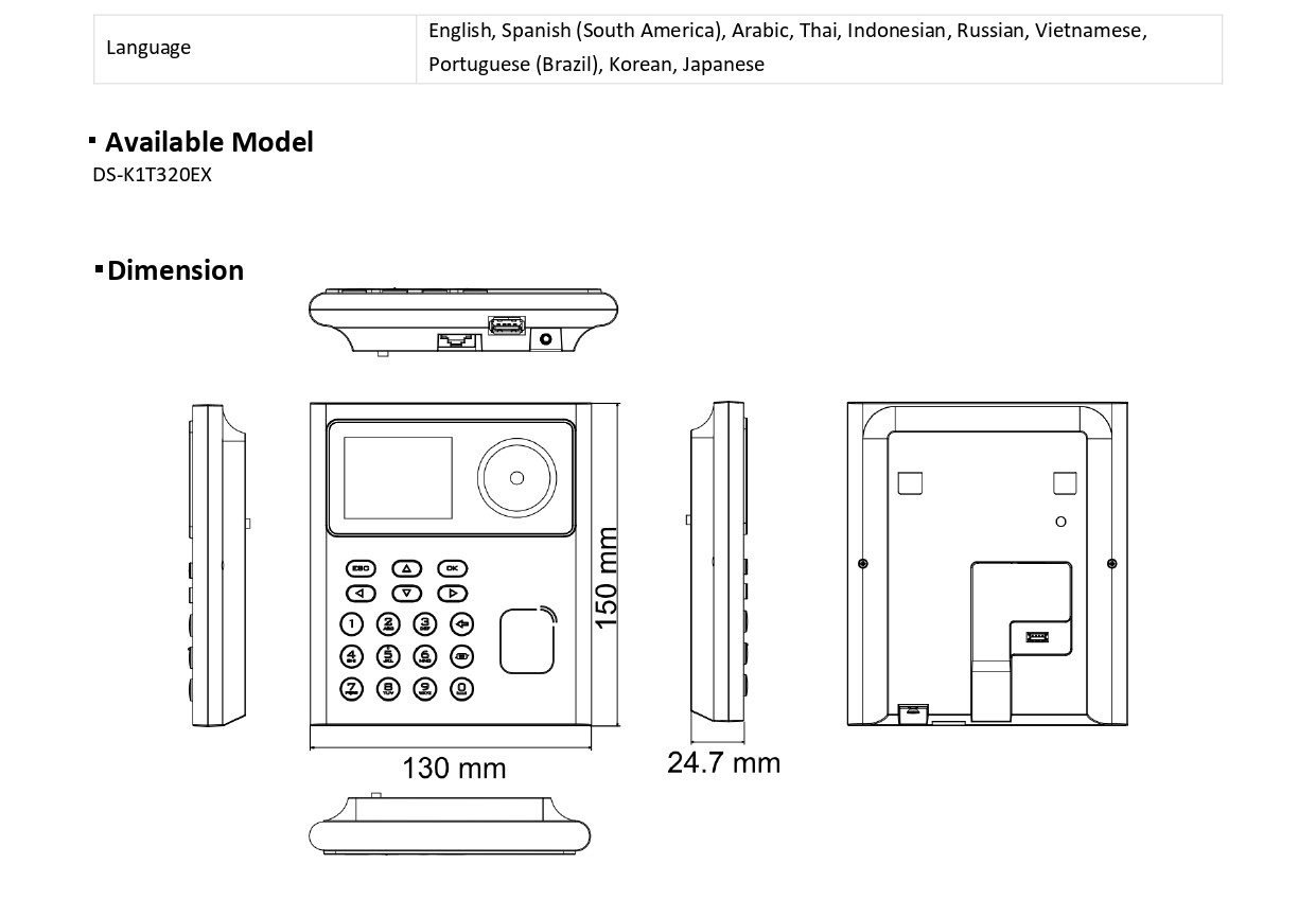 Hikvision Door Access Control Keypad Terminal Face Recognition EM RFID ...