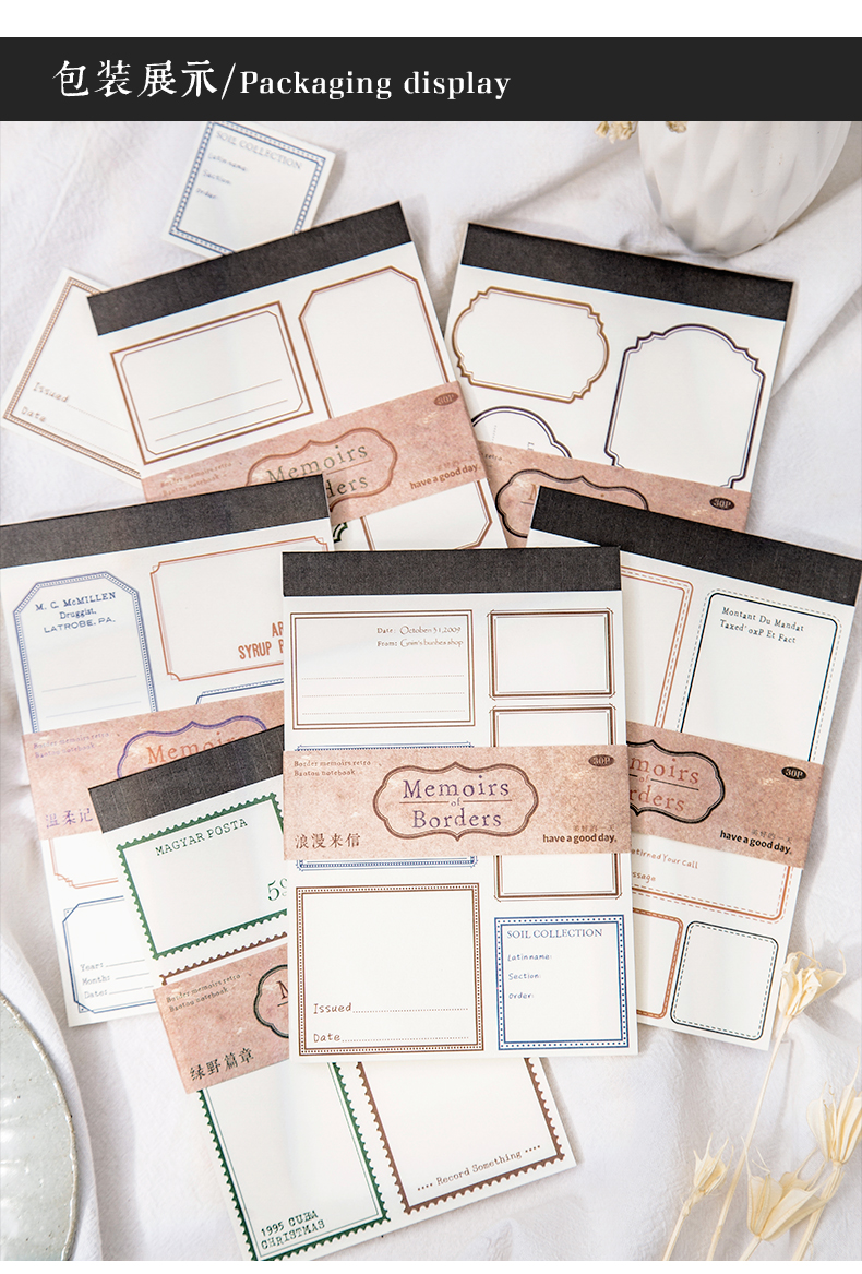 Retro Framed Memo 30pcs Vintage Notepad Tearable Memo Decorative Paper ...