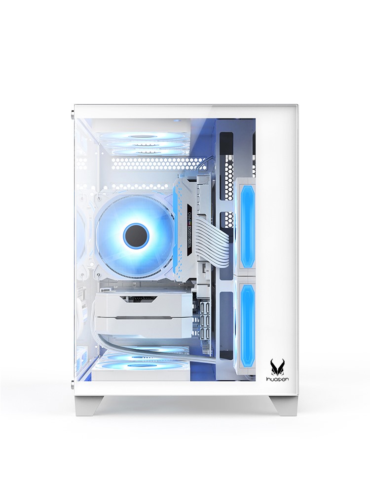 INVASION D-7000 Frameless Gaming Case With 6 ARGB Fans (Black and White ...