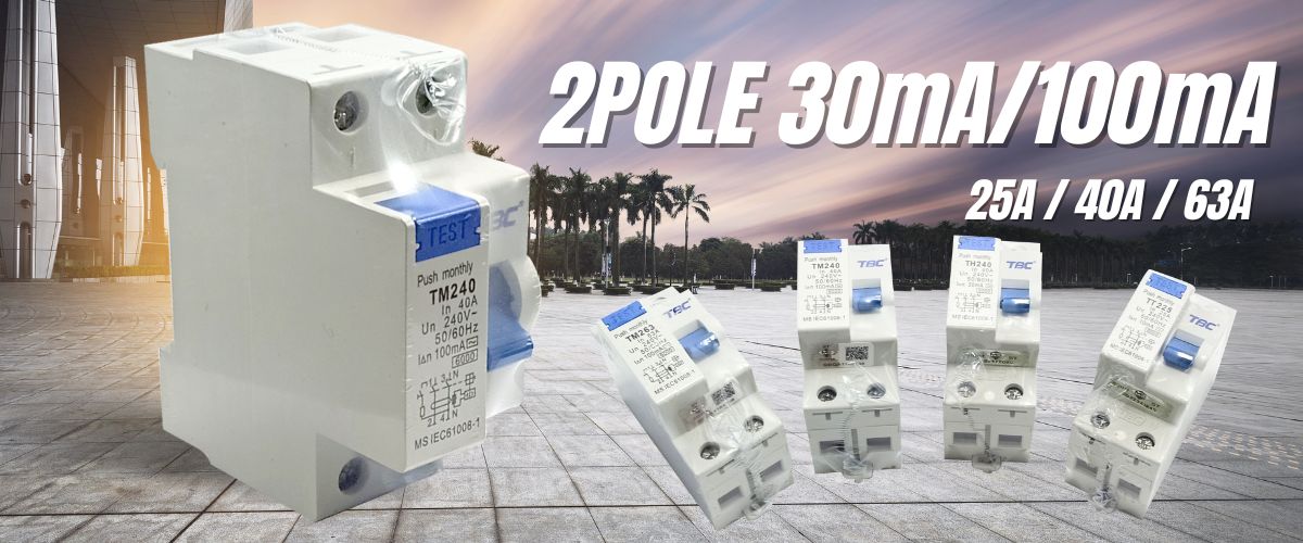 TBC 2 POLE 30mA / 100mA Residual Current Circuit Breaker ELCB 25A / 40A ...