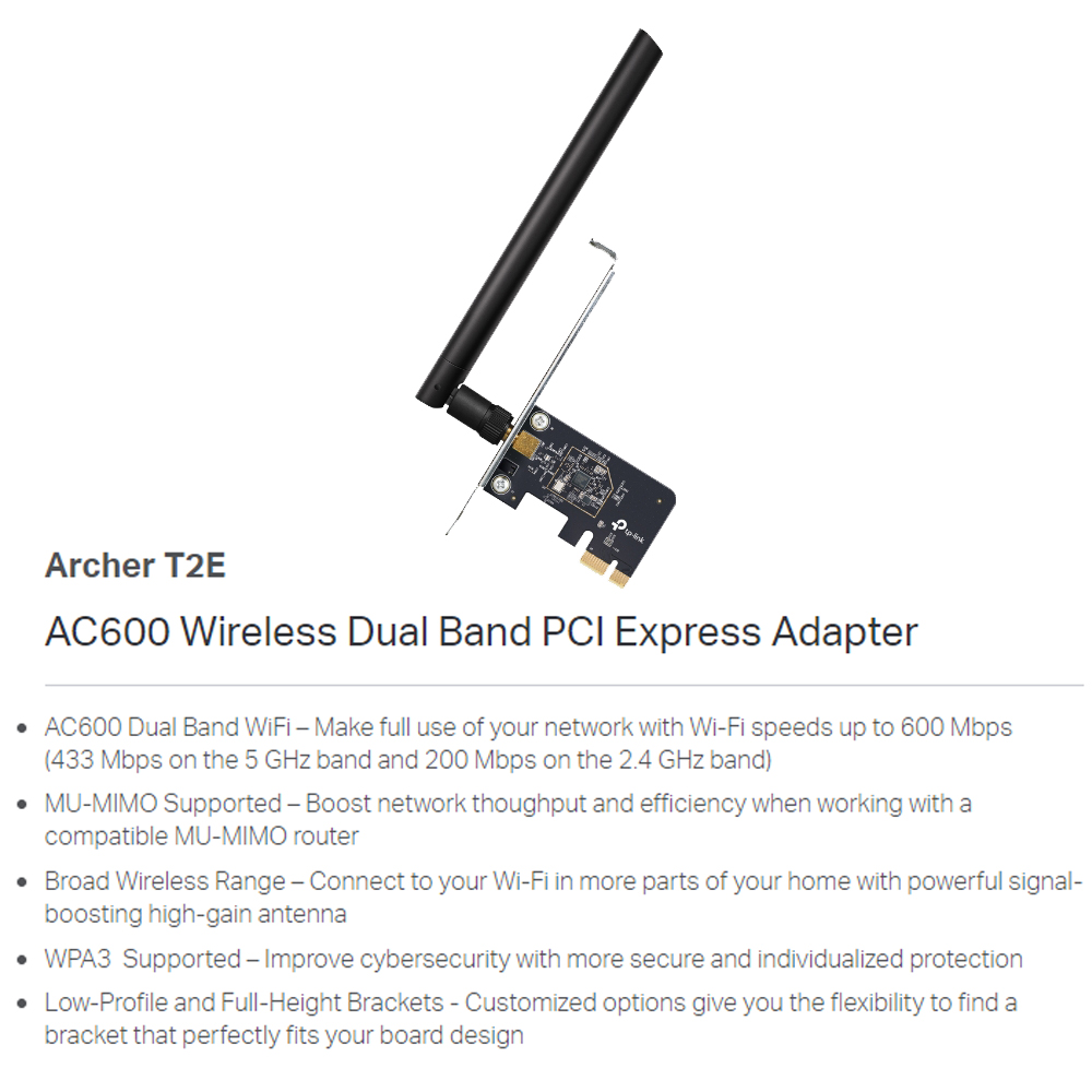 TP-LINK Archer T2E AC600 WIRELESS DUAL BAND PCI EXPRESS ADAPTER ...