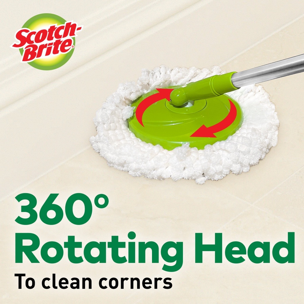 3M Scotch-Brite Single Spin Mop Bucket Set - Long Handle Lightweight ...