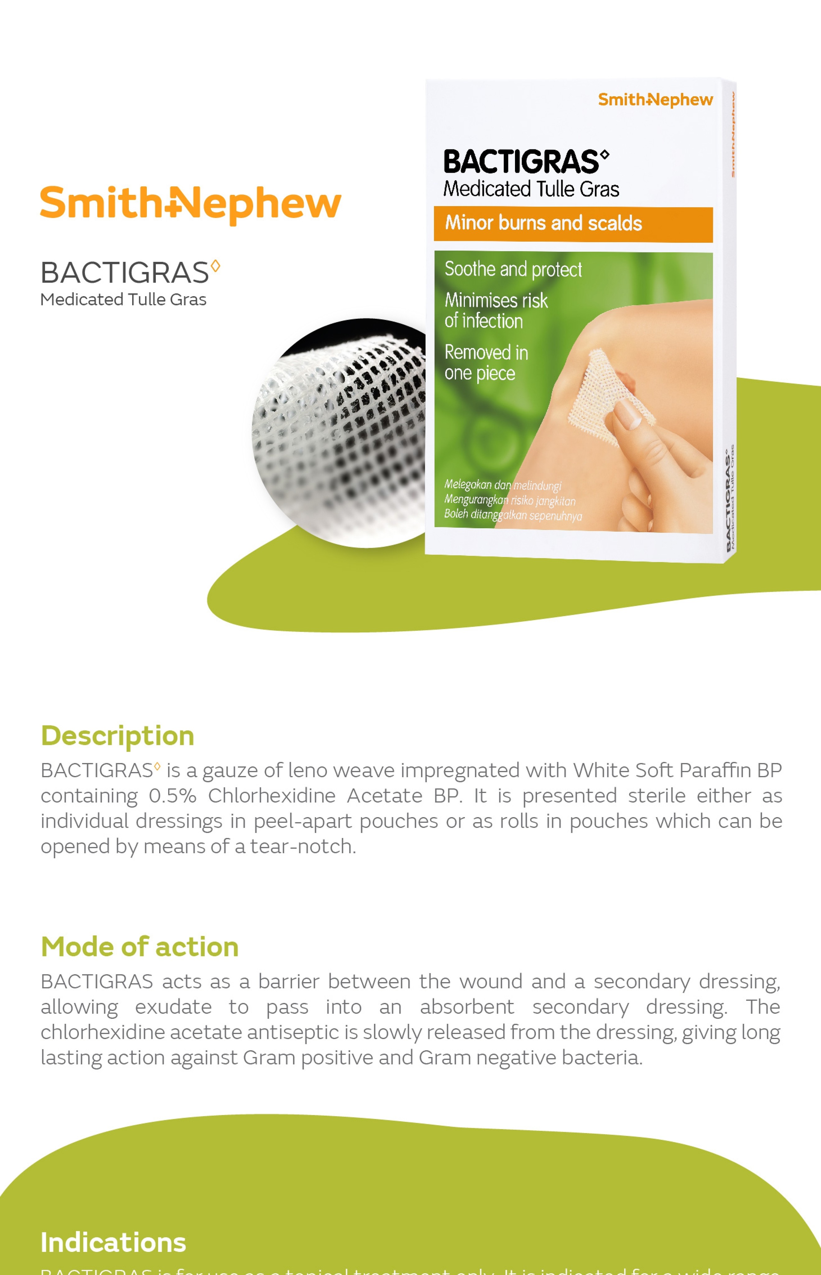 Smith+Nephew Bactigras Medicated Tulle Gras Dressing (15cm x 20cm x 10 ...