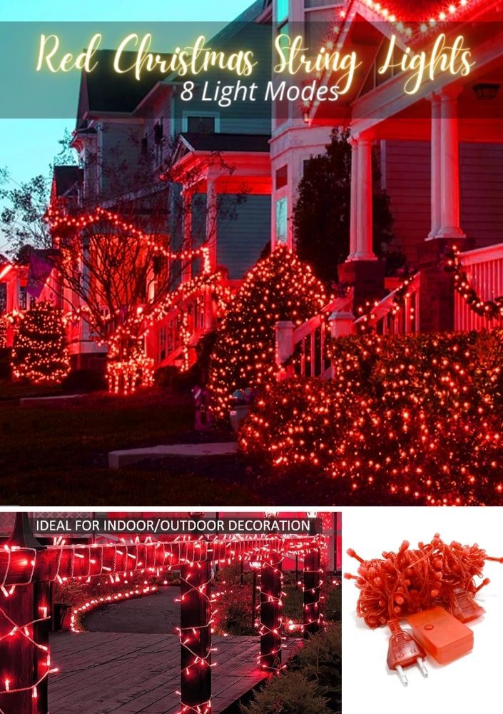 100LED Red String Light Waterproof Red Christmas Decor Light CNY Lights ...