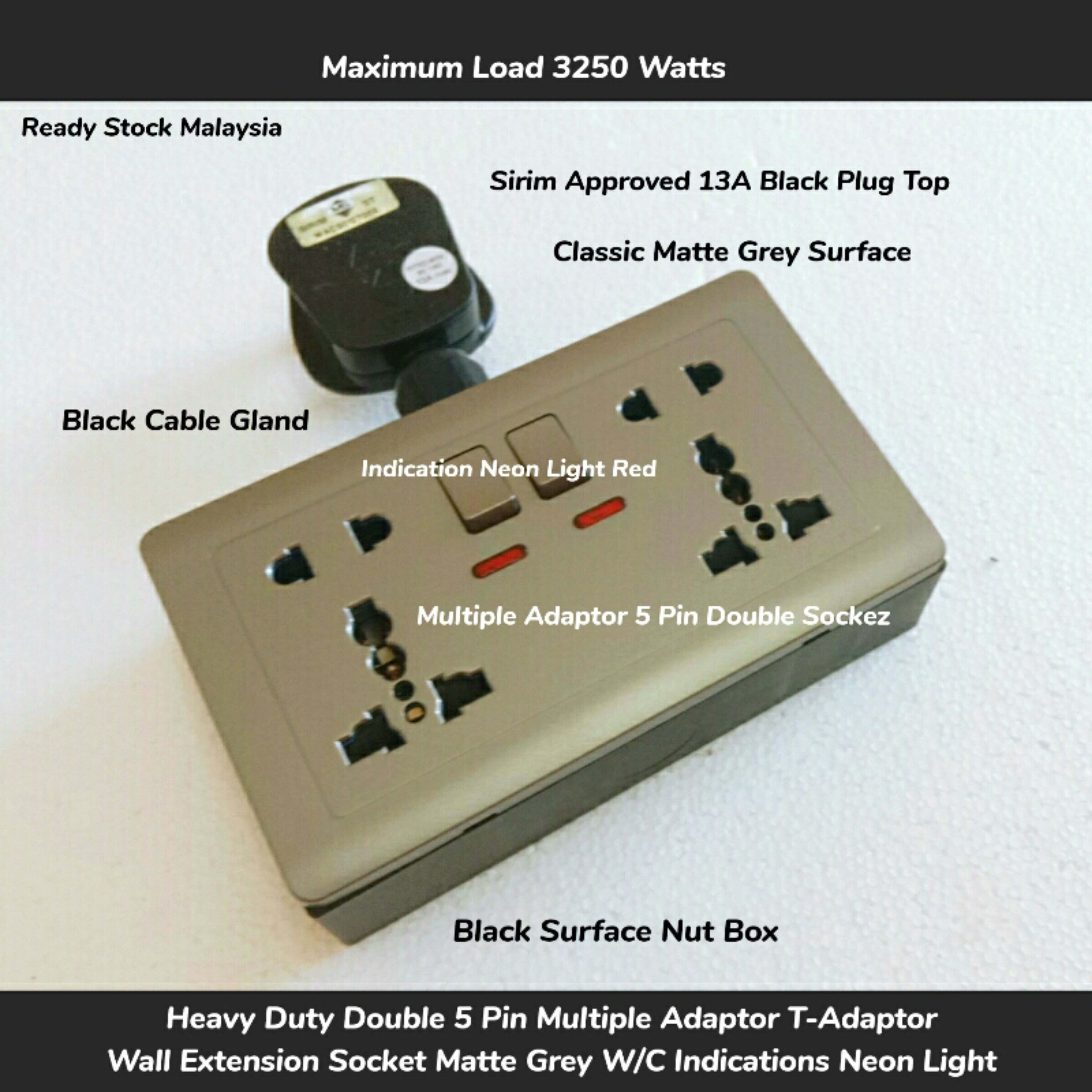 Heavy Duty Double 2Gang Matte Black Grey Multiple T-Adaptor Wall ...