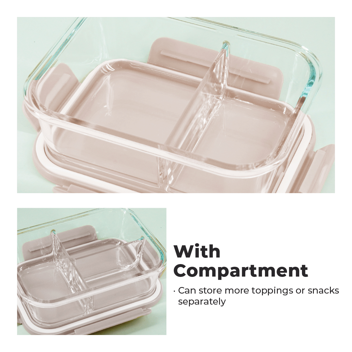 ECO LIVING 400-1000ml Rect. Airtight 4Side Glass Lock Food Container W ...