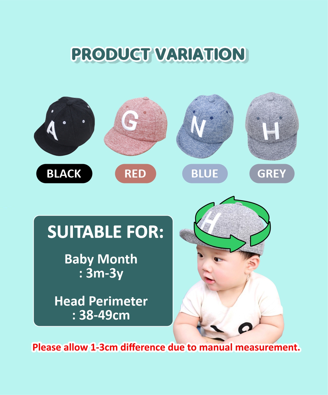 Alphabet Baby Hat (3m-3y) Topi Baby Boy Baseball Cap Kids Hat Topi Baby ...