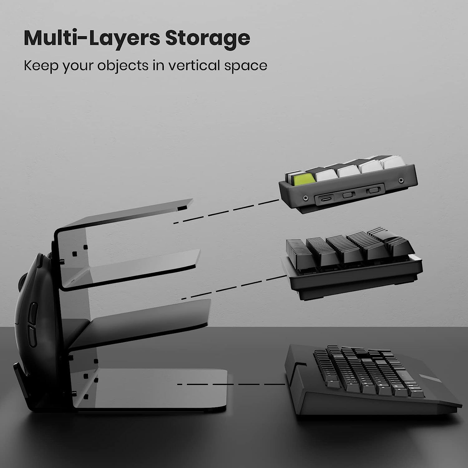 RBTECH Acrylic Keyboard Mouse Storage Rack 3Tier Keyboard Display Stand ...