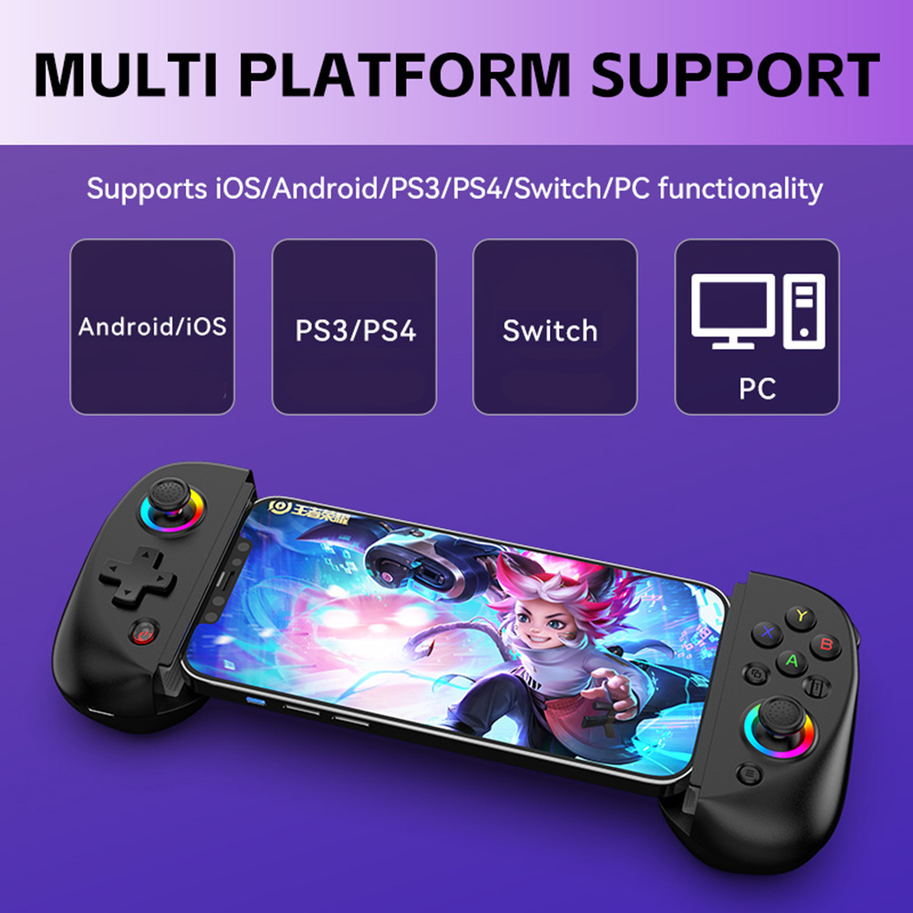D8 Telescopic Wireless Bluetooth Game Controller RGB Mobile Gamepad for iOS Android Switch PC PS ...