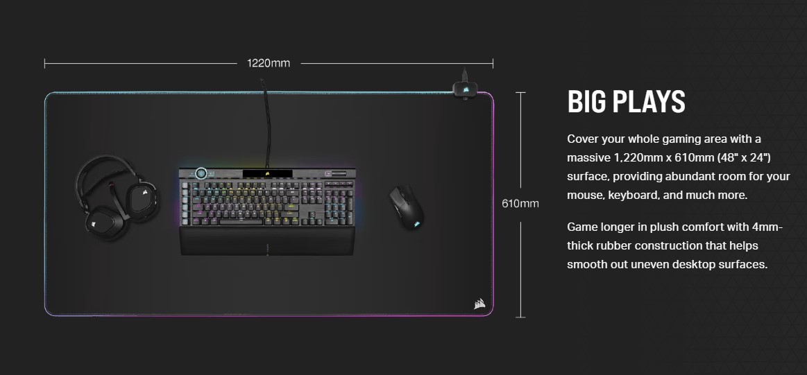 CORSAIR MM700 RGB Extended 3XL Cloth Gaming Mouse Pad / Desk Mat [CH ...