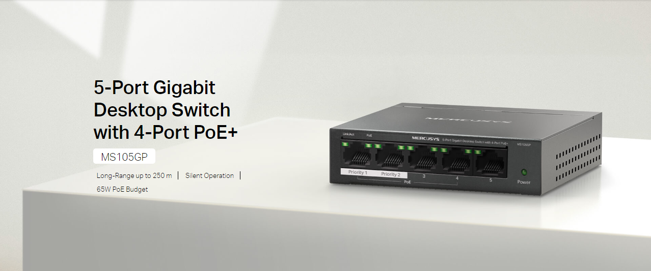 Mercusys 5-Port Gigabit Desktop Switch with 4-Port PoE+ - MS105GP ...