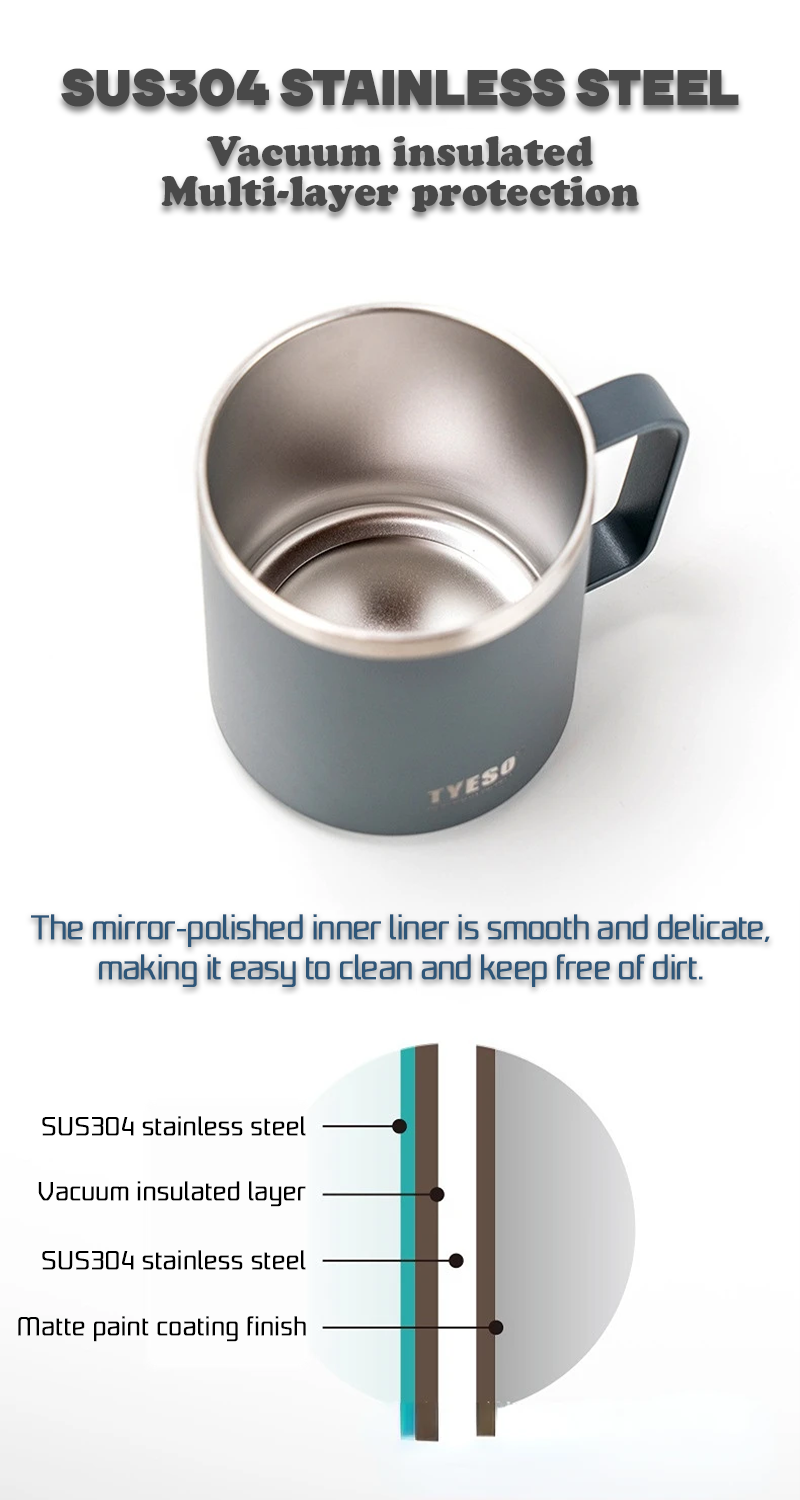 TYESO TS-8789B Classic Insulated Thermal Coffee Cup 400ml With Handle 304 Cawan Kopi Office ...