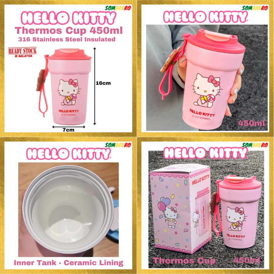 Hello Kitty Sanrio Thermos Cup 316 Stainless Steel Insulated 450ml Water Coffee Drinking Cup ...