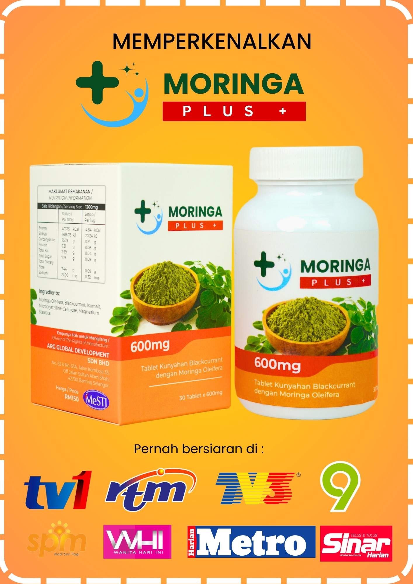 MORINGA PLUS 600MG TABLET KUNYAH (30TABLETS X 600MG) [100% ORIGINAL HQ ...