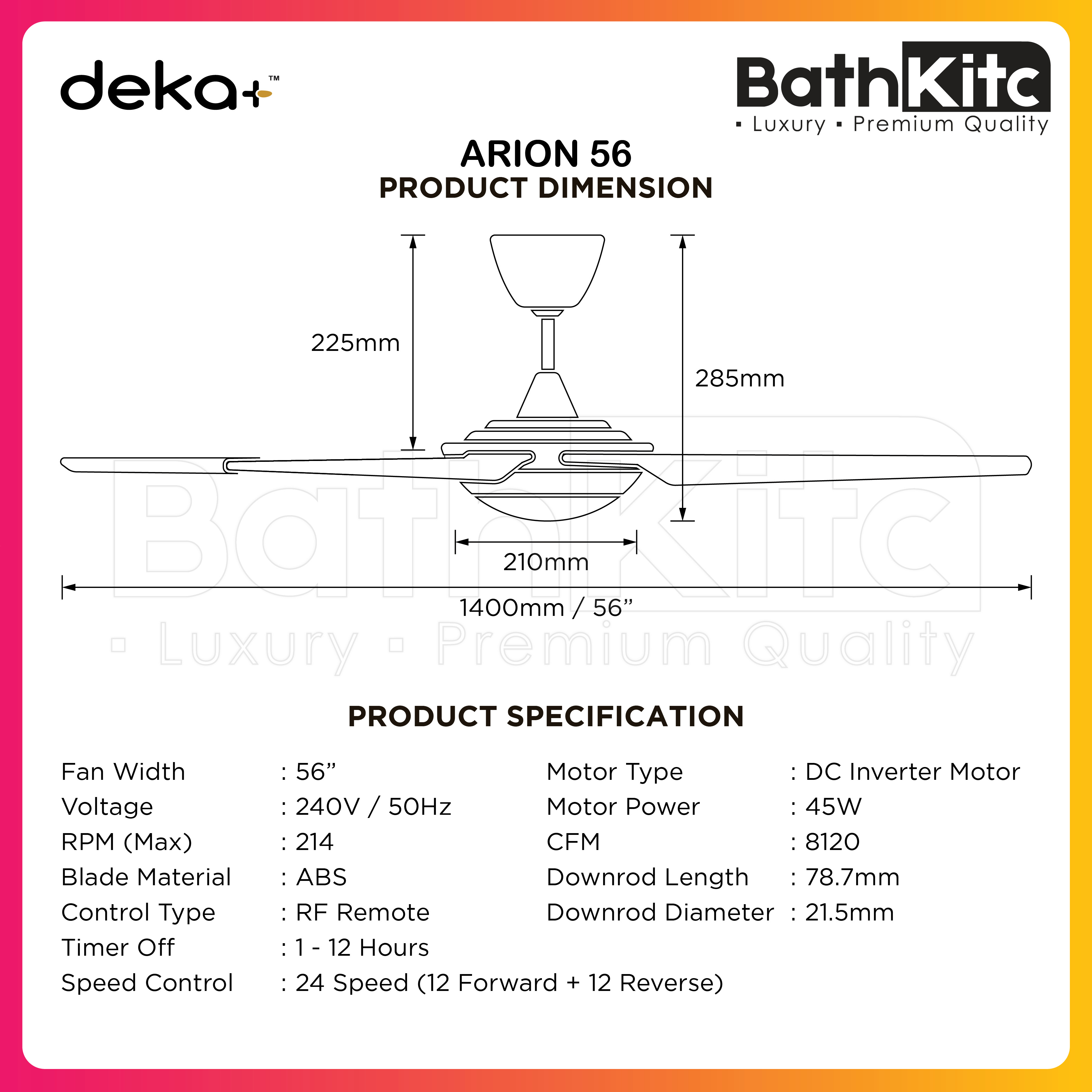 DEKA Ceiling Fan with Remote Control Z SERIES 46 56 HELI CROX GEO PRIME ...