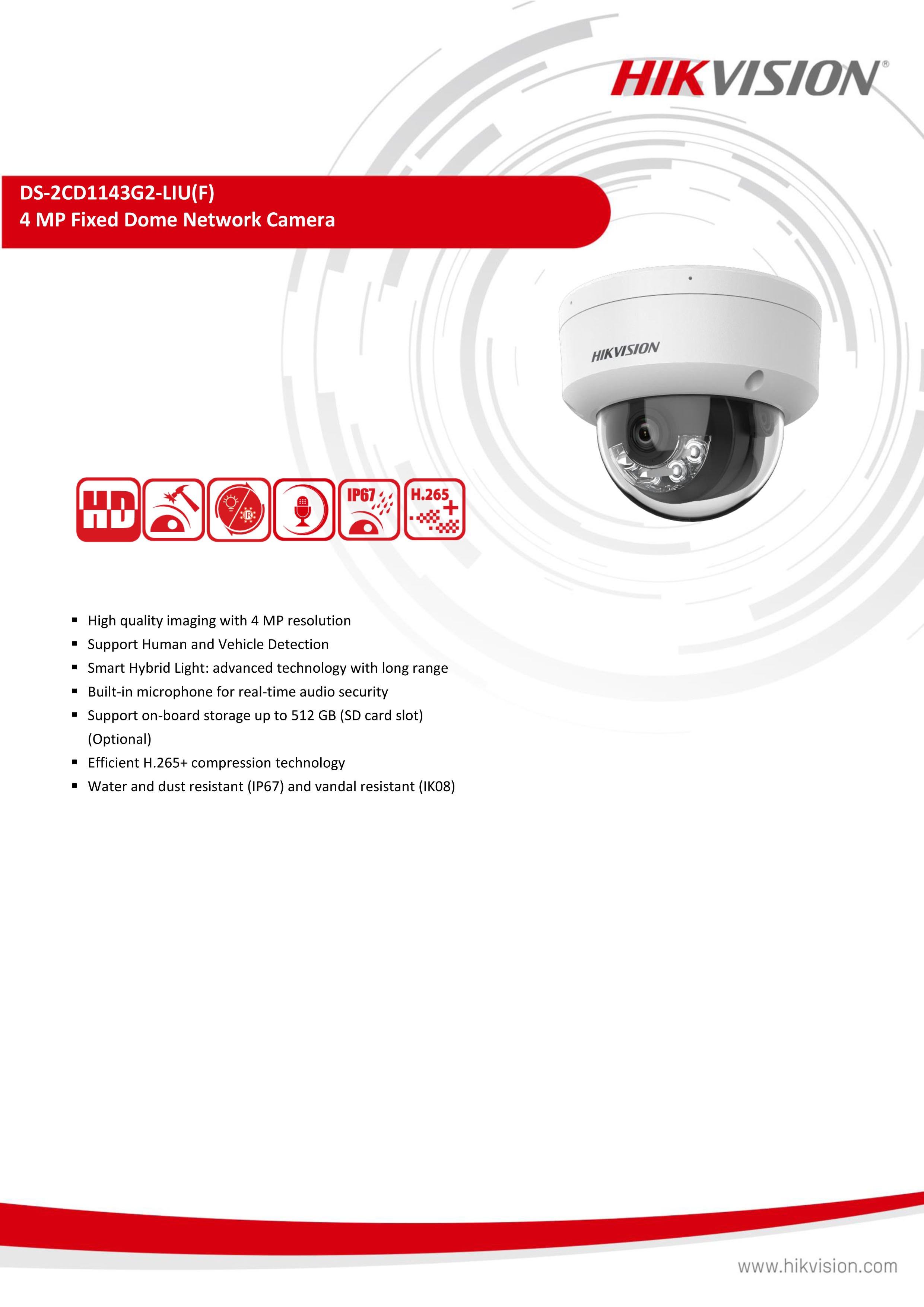 Hikvision DS-2CD1143G2-LIU Hikvision 4MP Smart Hybrid Light Fixed Dome Network Camera ...