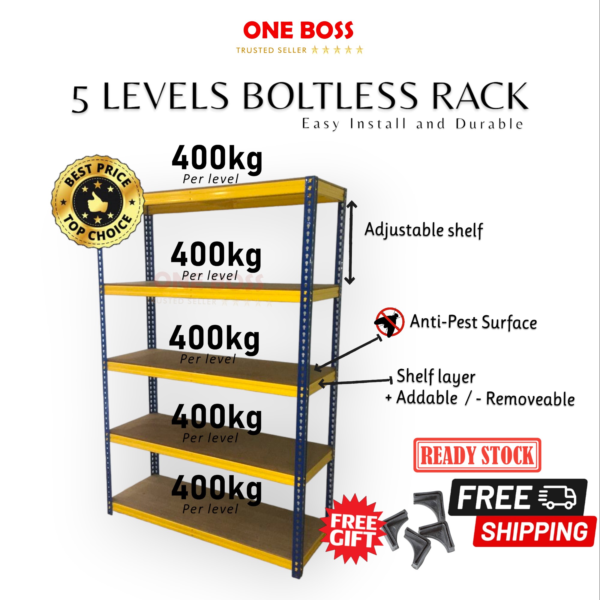 1BOSS 5 Tingkat Boltless Heavy Duty Rack Warehouse Store Office File ...