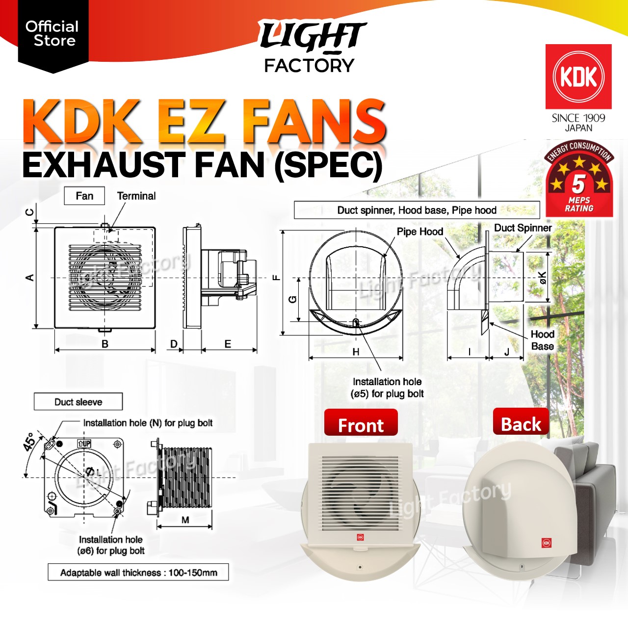 KDK 10EGKA 15EGKA Glass Mounted Ventilation EZ Fan 4" 10EGKA 6" 15EGKA ...