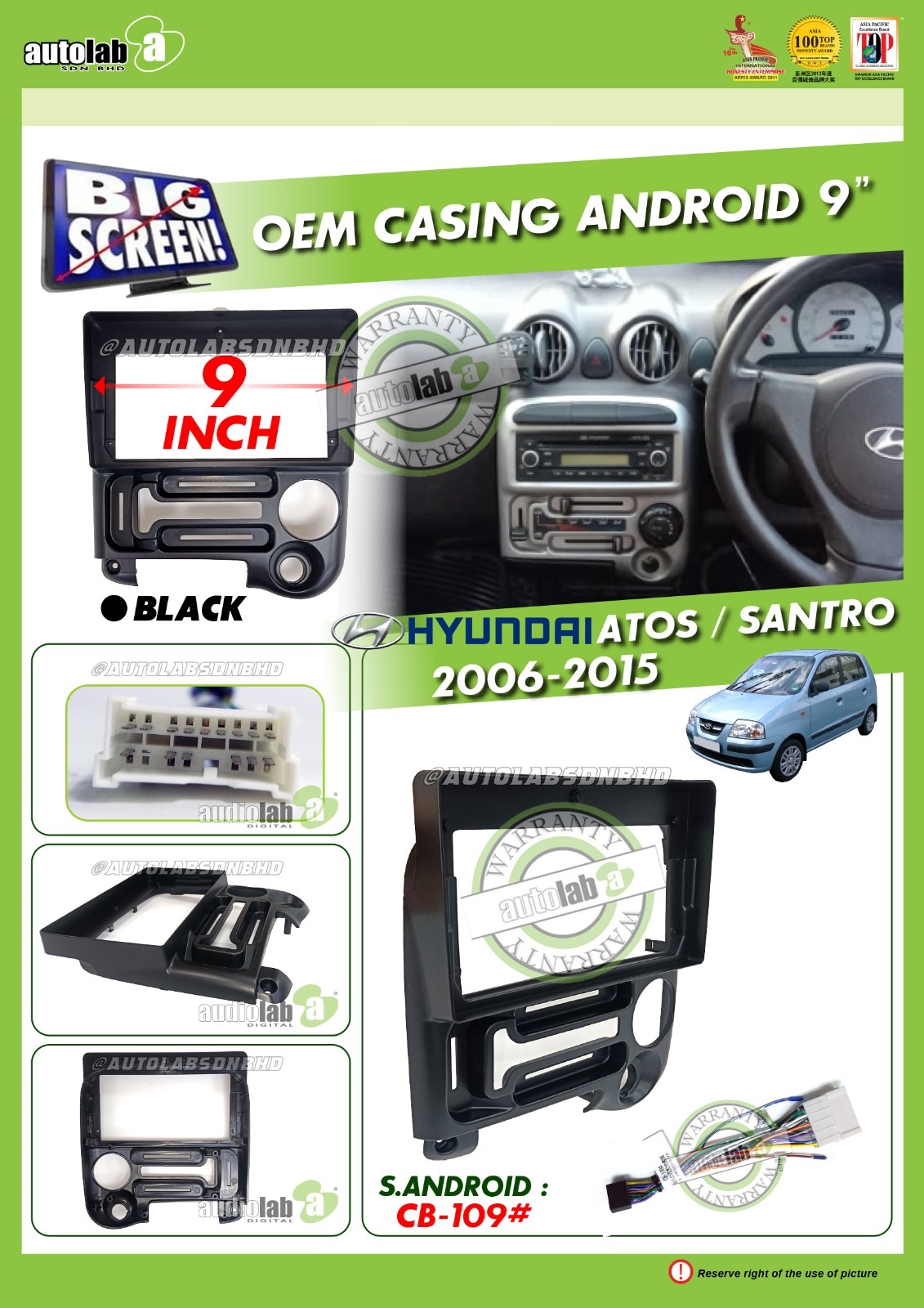 Android Player Casing 9" Hyundai Atos Santro 2006-2015 with Socket ...