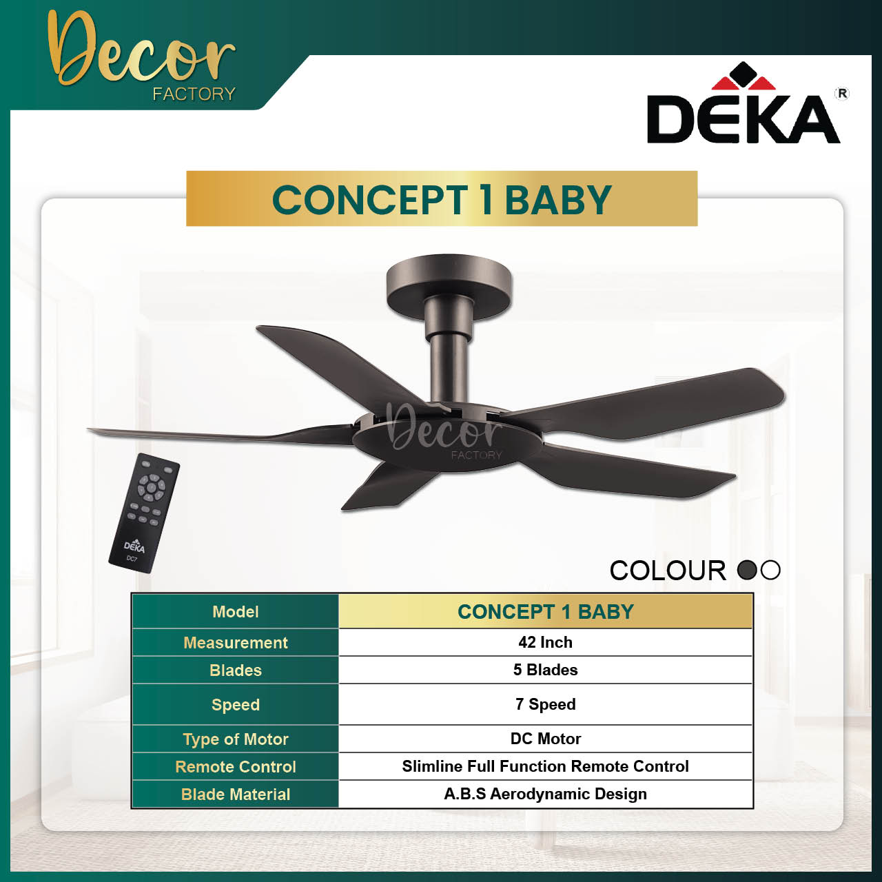 DEKA Fan DEKA CONCEPT 1 BABY 42" 5 Blades 7 Speed Forward + Reverse DC ...