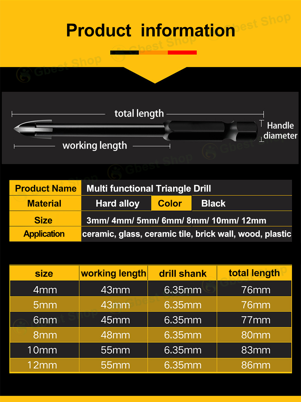 Carbide Glass Tile Drill tile mosaic Bit Set Ceramic Wall Plastic Wood ...
