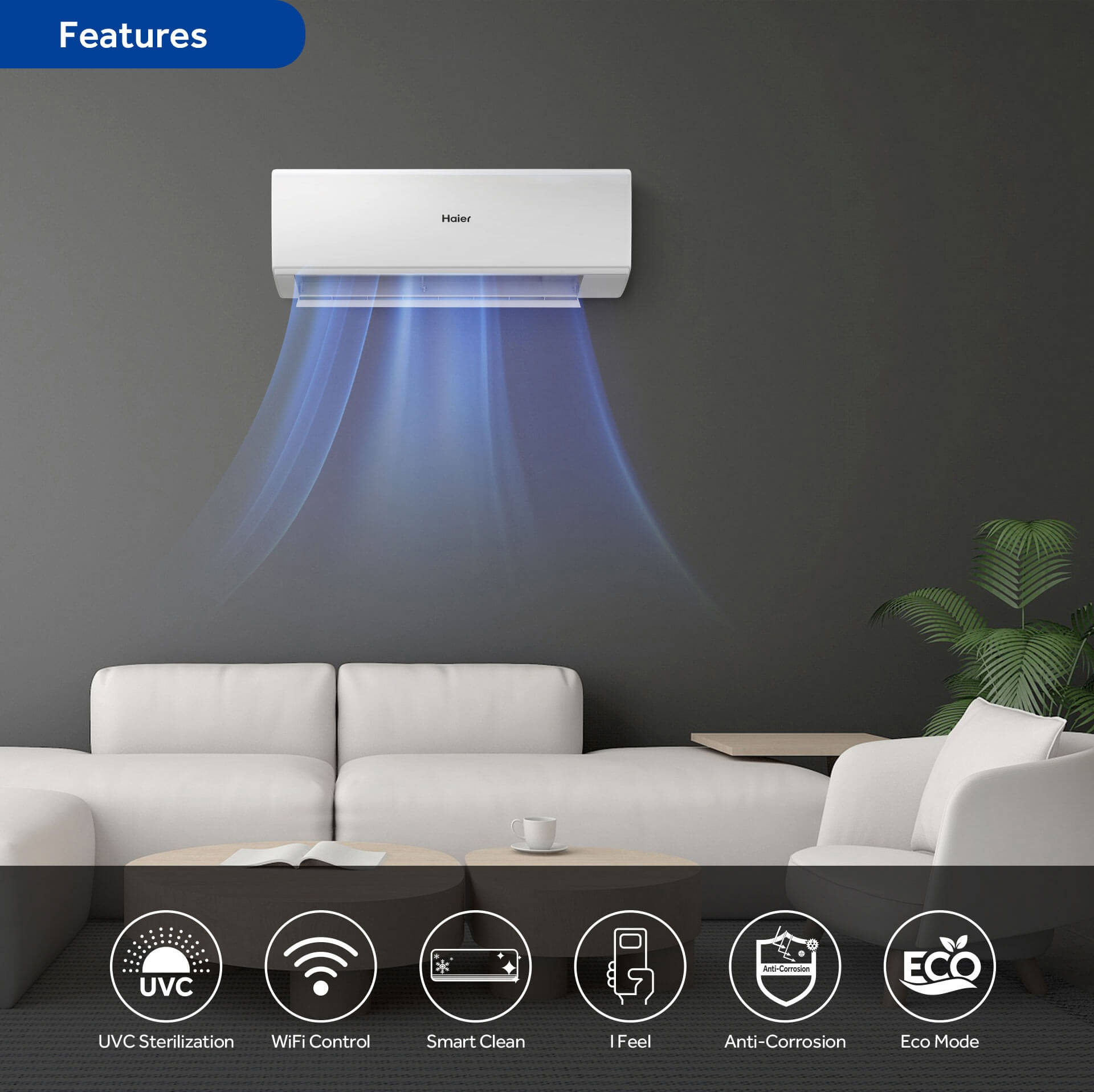 [Klang Valley Delivery Only] Haier HSU-10VRA22 Air Cond 1.0HP Smart Inverter UV Cool Smart R32 ...