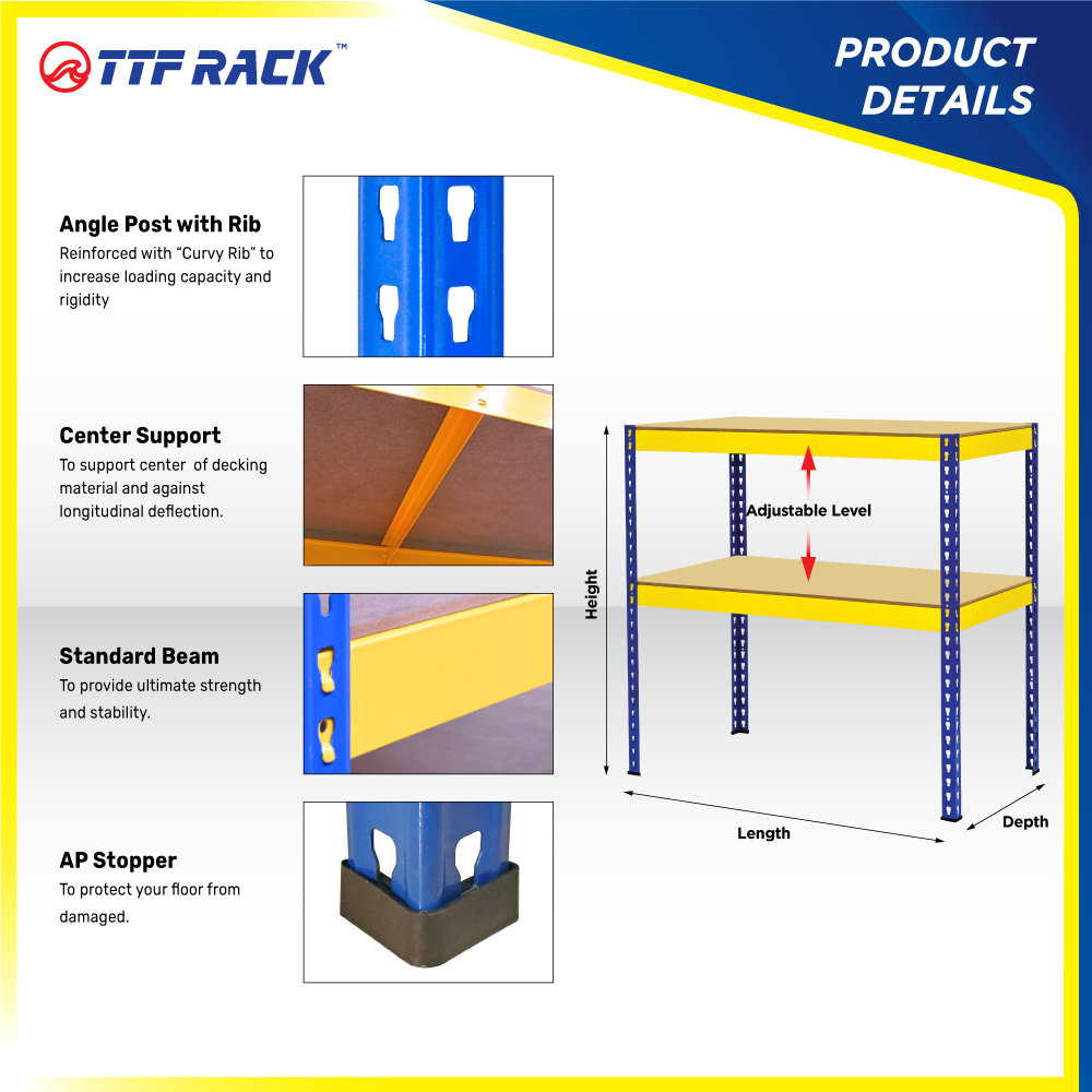 TTF Rack™ (East Malaysia) 2 Level Boltless Rack H91-122cm D31-61cm/ Rak ...
