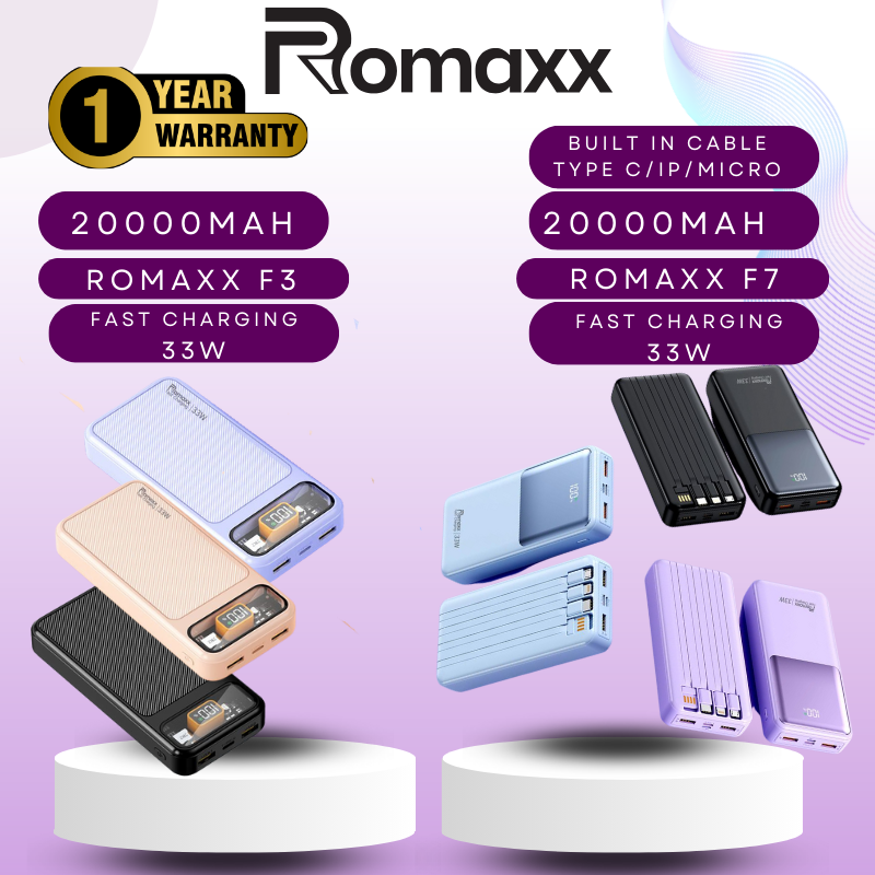 ROMAXX F3/F7 Type-C PD+QC Quick Charge 3.0 Fast Charge Power Bank (33W/20000mAh) | Shopee Malaysia