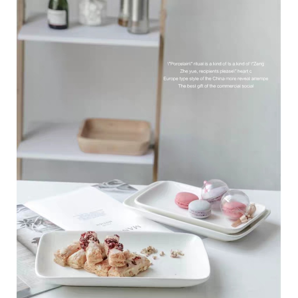 White Rectangle Plate Ceramic Porcelain Shallow Fish Dish Sauce Pinggan ...