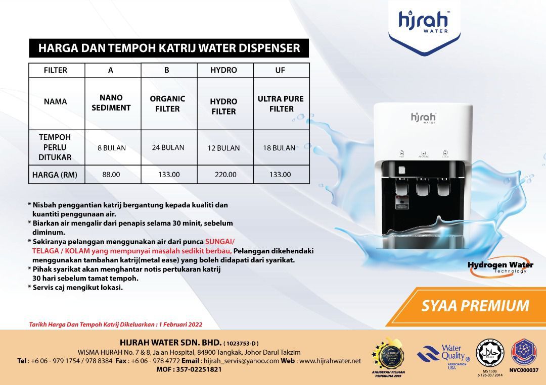 Hijrah Water Syaa Premium Halal Penapis Air Penapis Air Water Dispenser ...