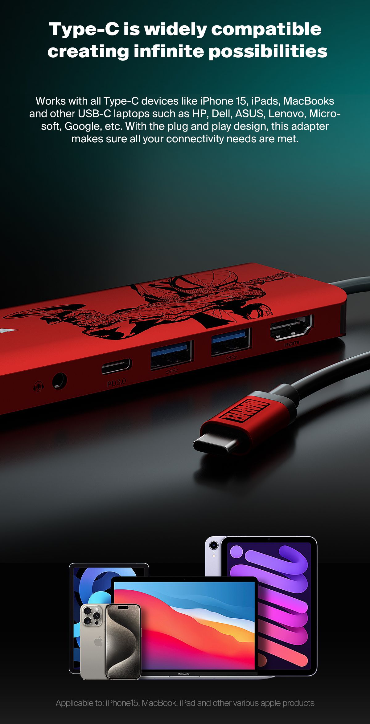 Belkin AVC009qcRD-DY Marvel Spiderman Series Connect USB-C 7-in-1 ...