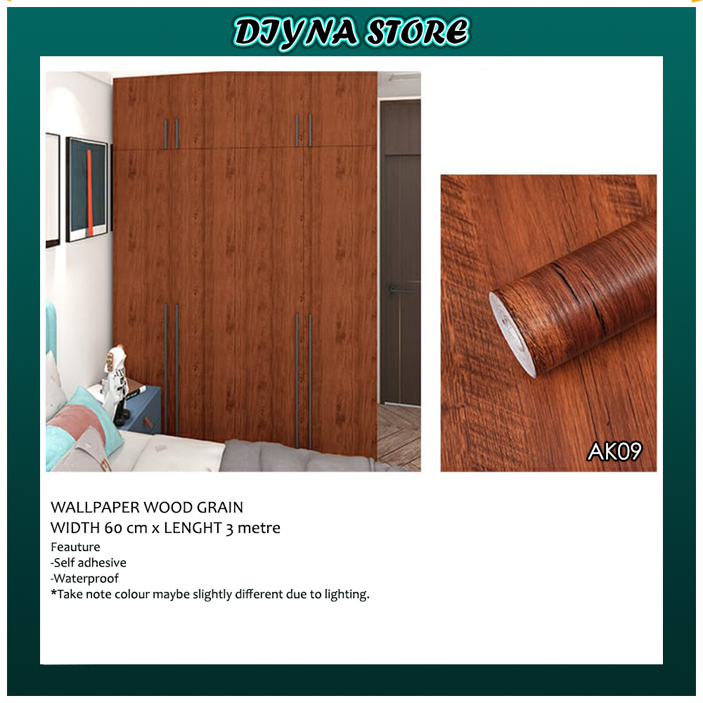 Wallpaper PVC 60cm x 3M Wood Grain self adhesive Wallpaper corak kayu ...