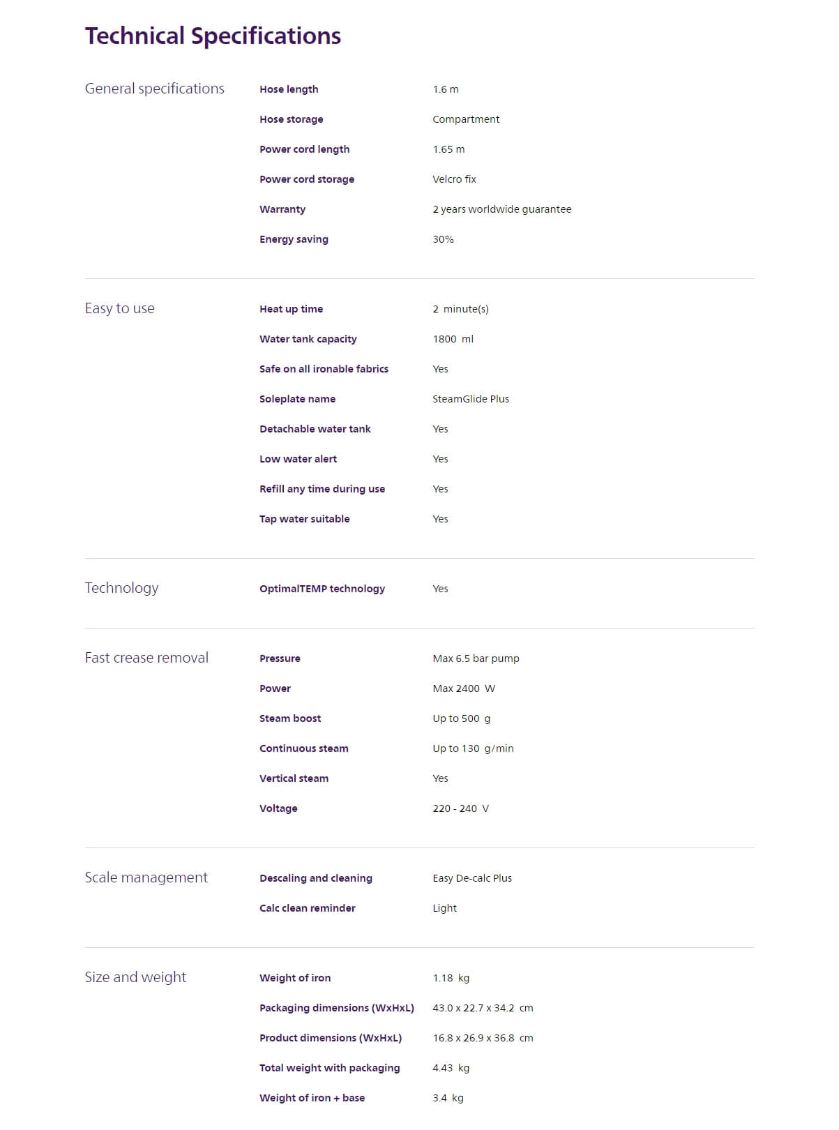 Philips PSG6024/30 Steam Generator Perfectcare Compact Plus 2400W 1.8L ...