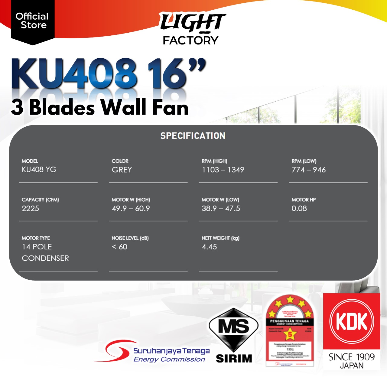 🔥SIRIM🔥KDK KU408 Wall Fan | PANASONIC FMU408 | DEKA DWF3 16Inch Kipas ...