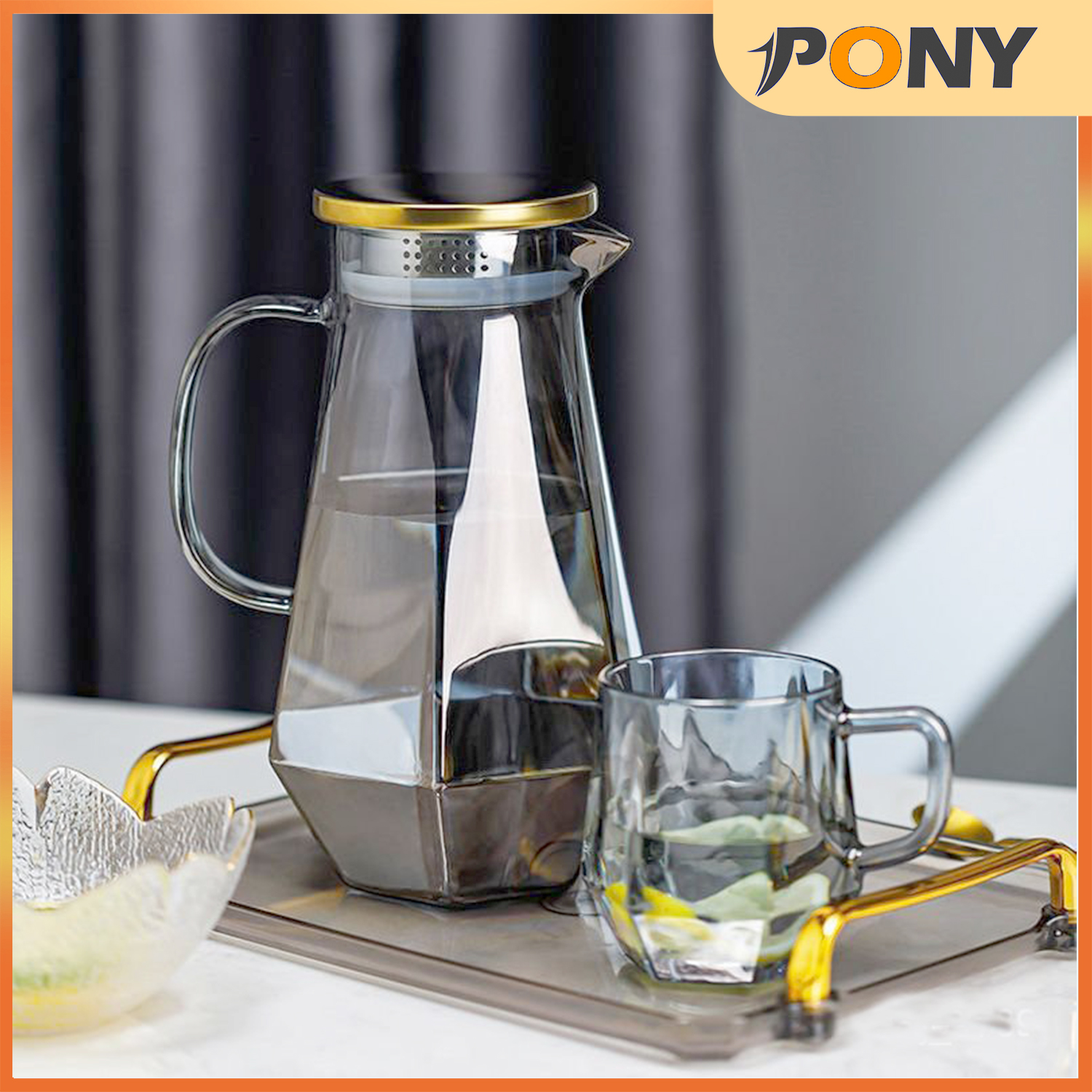 PONY cawan dan jug 7 PCS glass tea pot water jar thickened jug teko lid ...