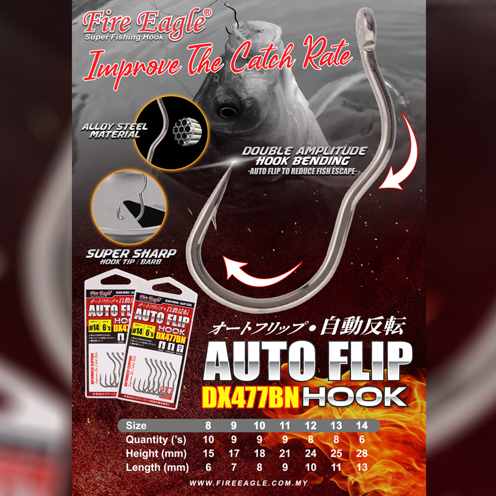 (6-10'S) Fire Eagle Auto Flip Hook DX 477BN Fishing Hook Automatic ...