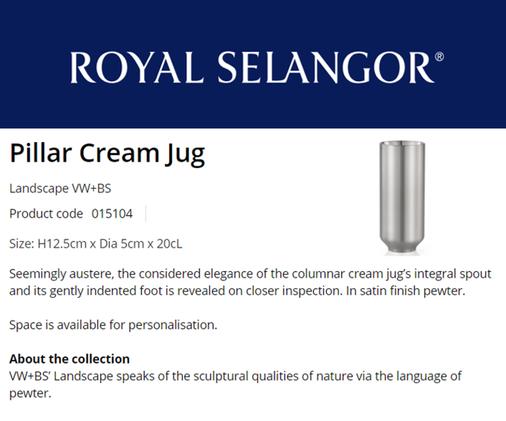 Royal Selangor Landscape VW+BS Collection Pillar Cream Jug | Shopee ...